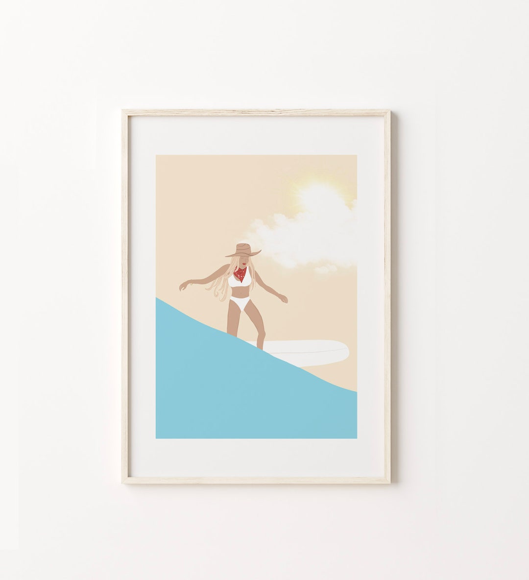 Surfing Cowgirl Art Print, Western Surf Boho Wall Decor (digital ...
