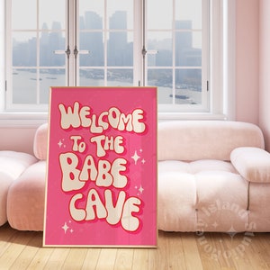 Welcome to the Babe Cave, Pink Retro Wall Art, Trendy Wall Art, Groovy Disco Poster, Retro ...