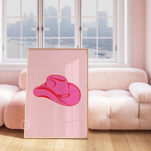 Pink Cowboy Hat Printable Art, Pink Western Decor, Preppy Wall Decor ...