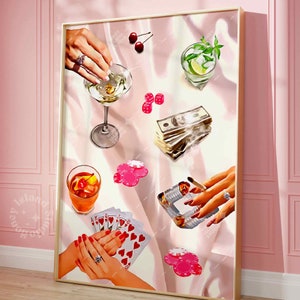 Retro Poker Night Print, Cards, Cocktails, Dorm Decor - Etsy