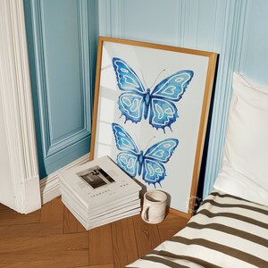 Preppy Butterfly Print, Blue Butterfly Print Preppy Dorm Decor Blue ...