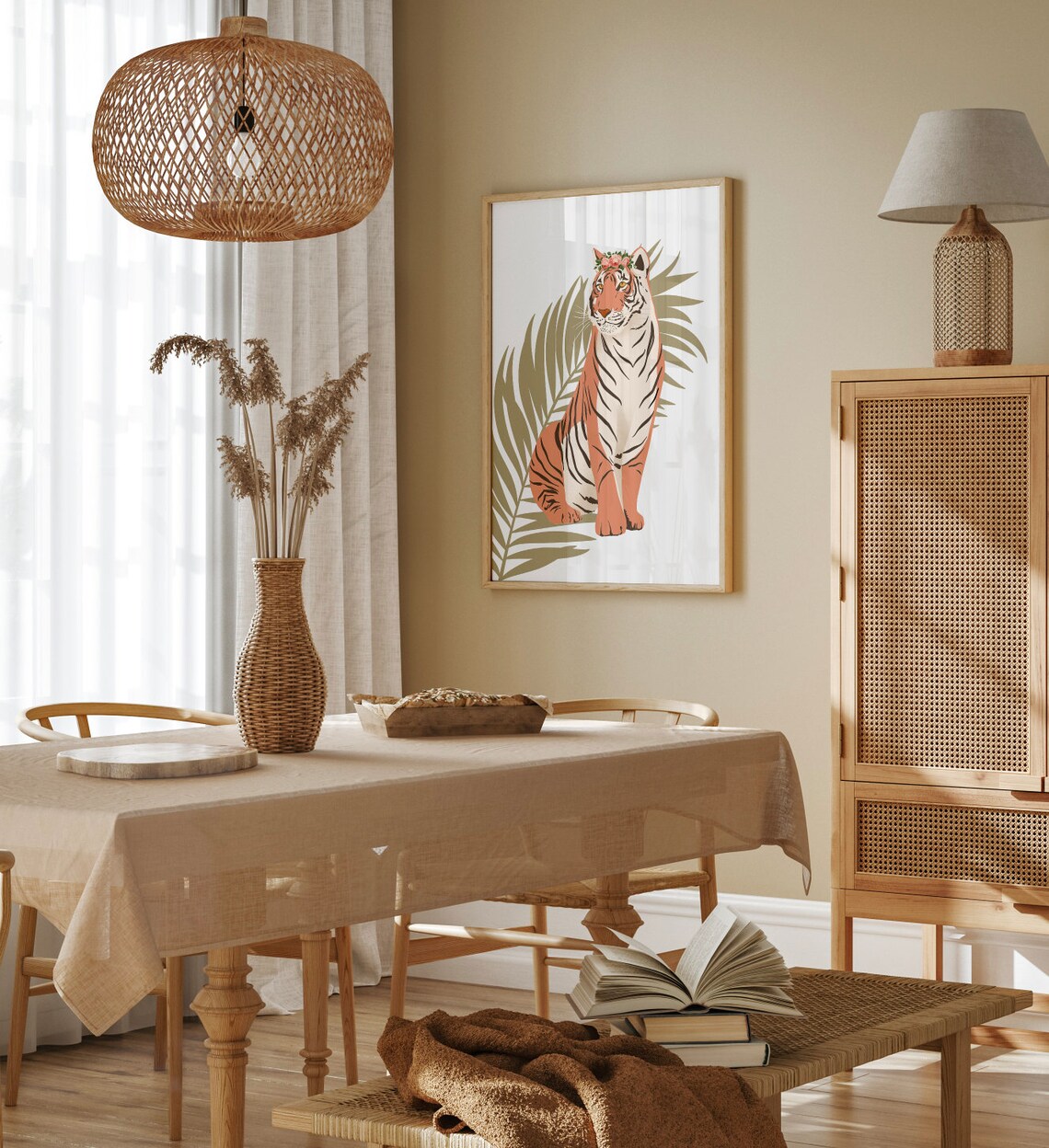 Tiger Wall Art Print Boho Tiger Printable Art Tiger Palms - Etsy