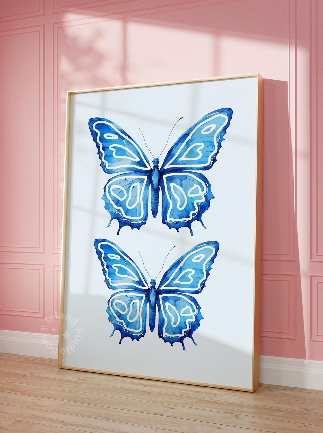 Preppy Butterfly Print, Blue Butterfly Print Preppy Dorm Decor Blue ...