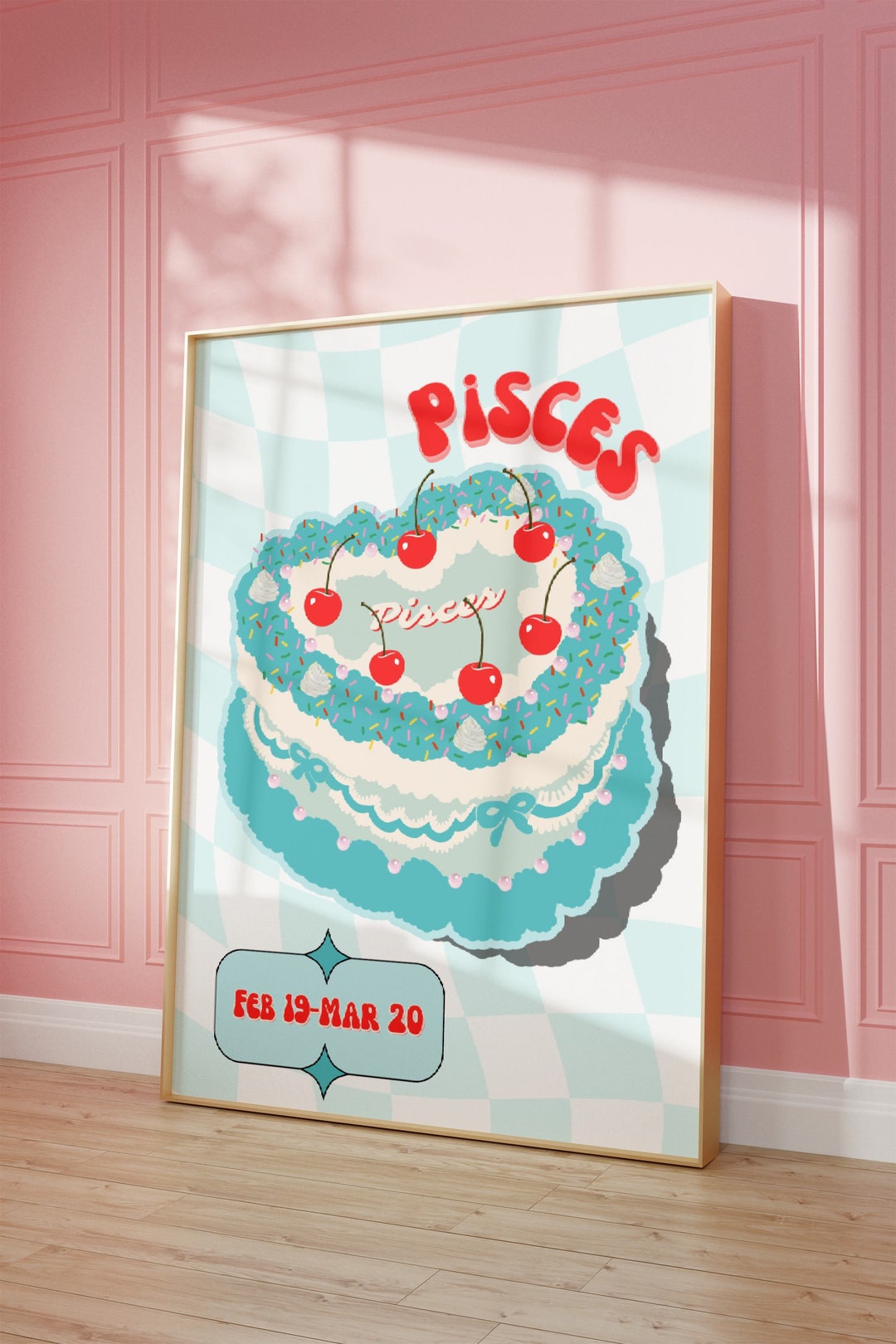Pisces Cake Poster, Zodiac Pisces Cake Print, Retro Wall Decor, Digital ...