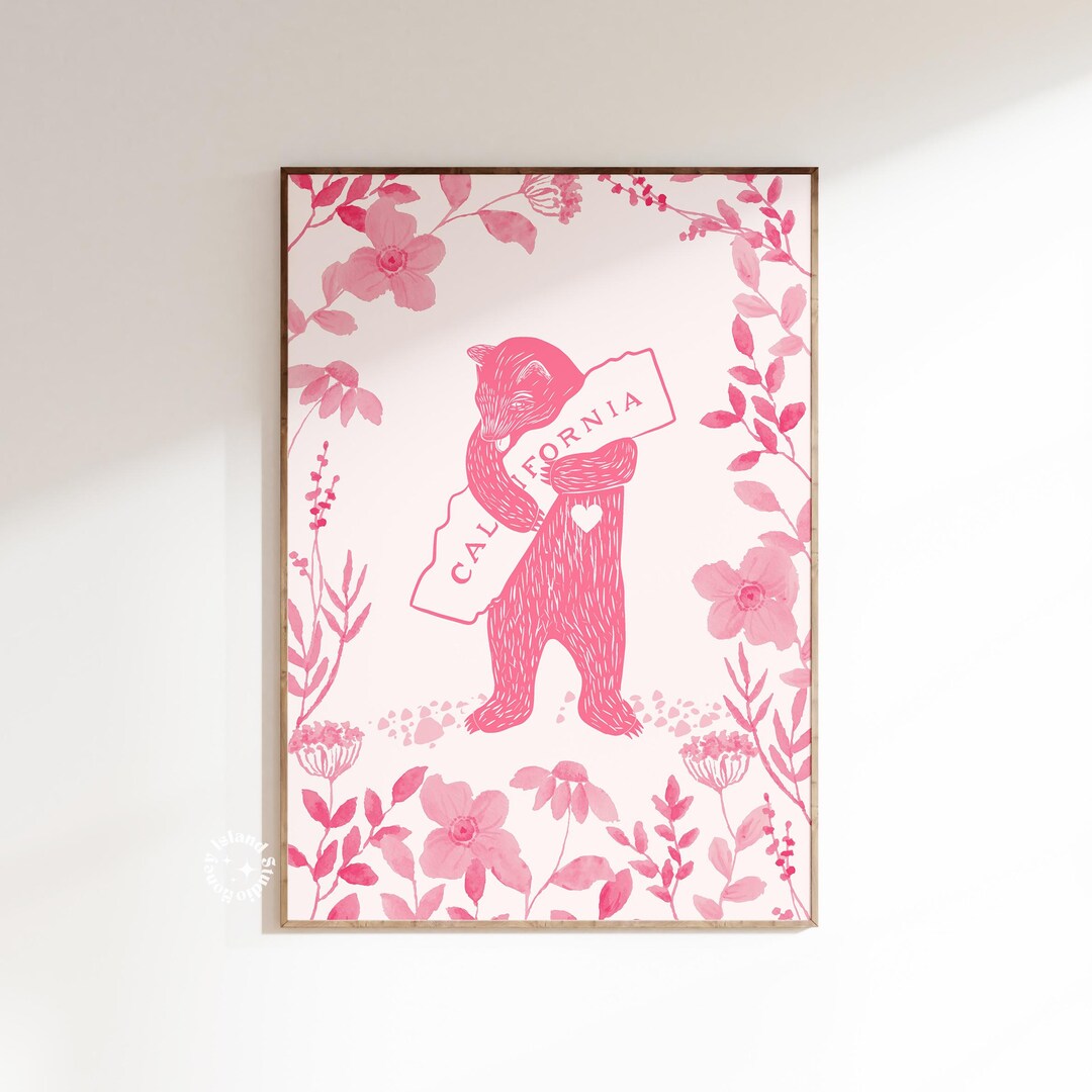 I Love California Bear Hug Print, Pink California Poppy, California ...