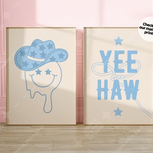 Yee Haw Blue Print, Yeehaw Poster, Western Wall Art, Preppy Dorm Decor ...