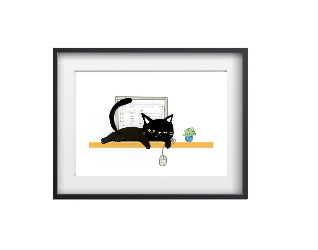 Funny Cat Print Laptop Cat Cat Print Cat Lover Gift Cat Art Cat ...