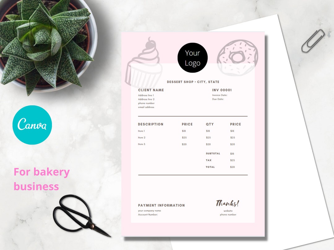 Bakery Business Dessert Business Editable Invoice Template - Etsy