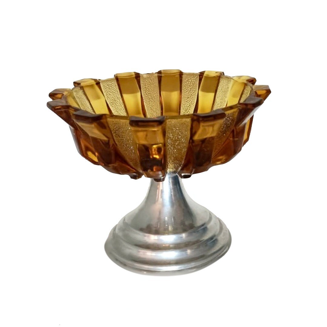 Art Deco Stölzle Amber Glass & Chrome Bowl Circa. 1930. - Etsy
