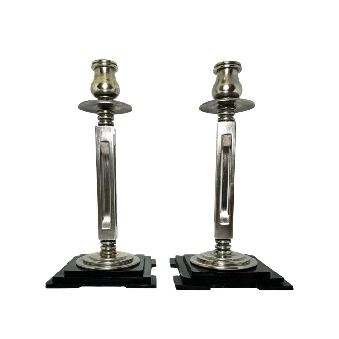 1930s Art Deco Silvered Brass and Bakelite Candlesticks Candle Holders ...