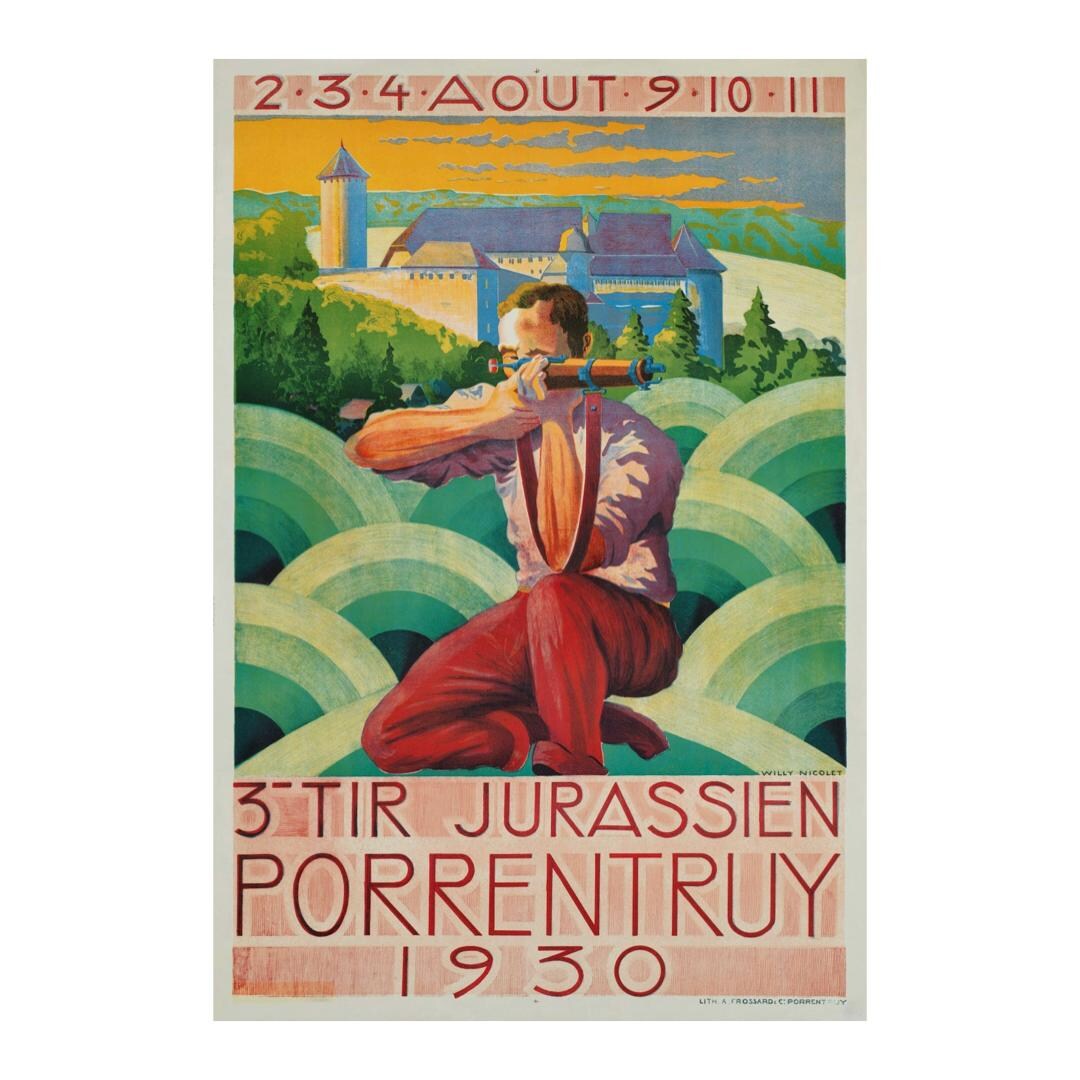 Vintage Art Deco Advertisement Poster for Porrentruy, 3e Tir Jurassien ...