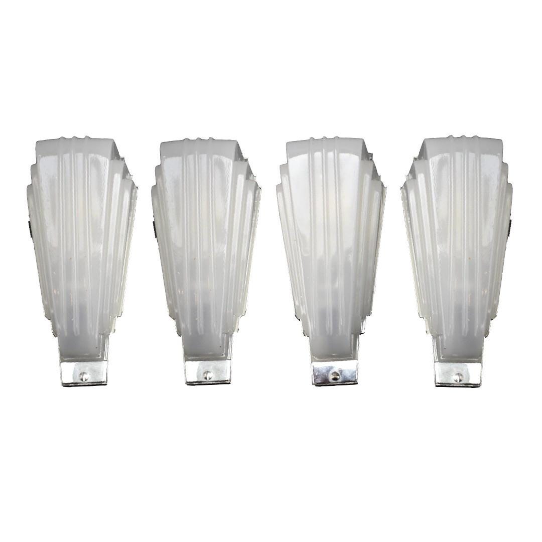 Set of 4 Matching 1930s Original Art Deco Opaque Glass Wall Lights ...