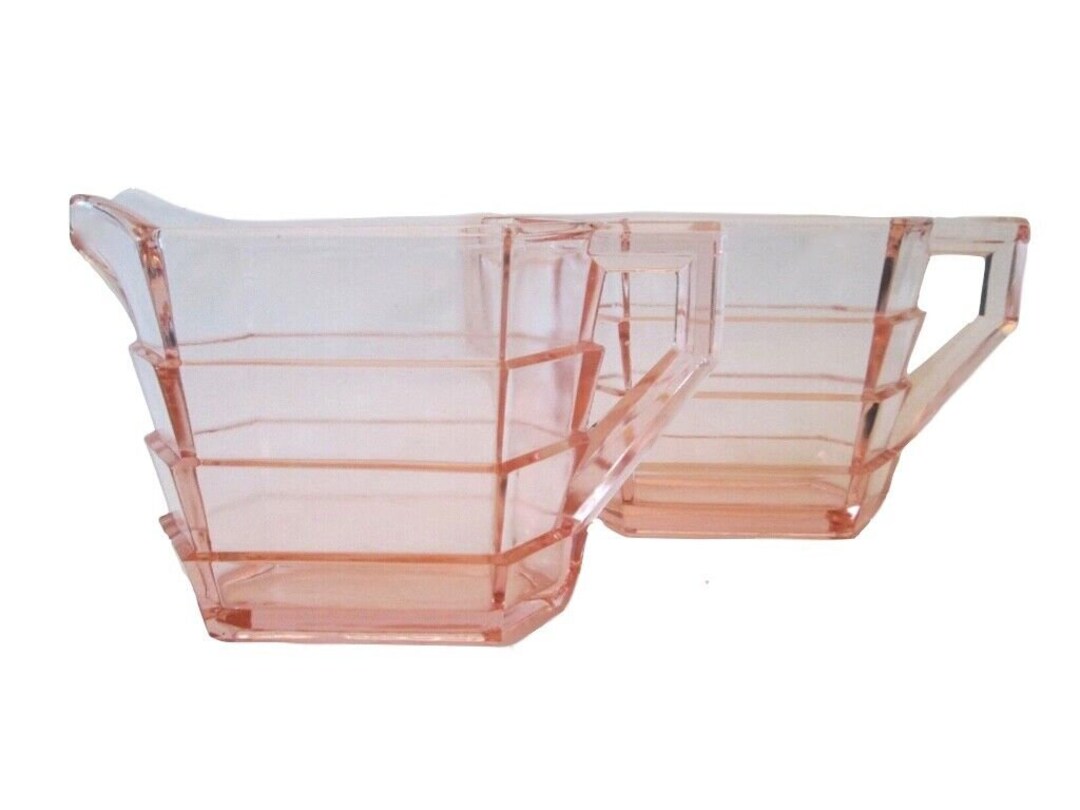 Vintage Art Deco Tea Room Pink Rectangular Creamer & Sugar by Indiana ...