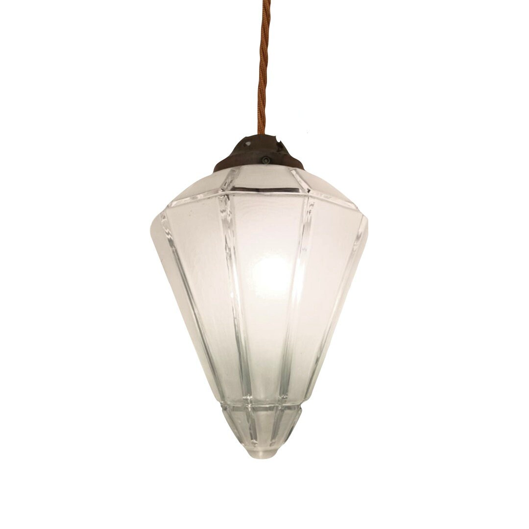 Genuine Art Deco Period Bevelled Edge Frosted Glass Lampshade Circa ...