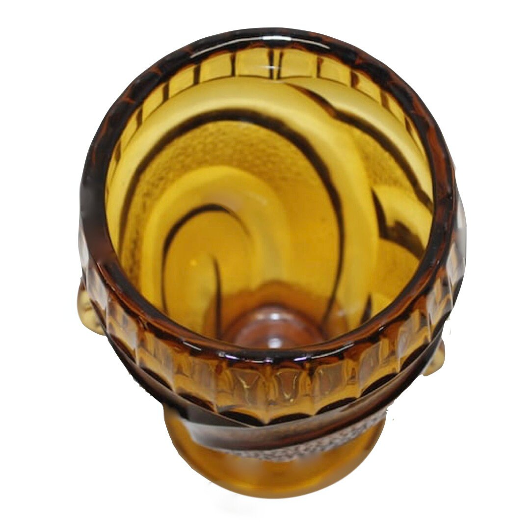 Vintage Sowerby Art Deco Amber Glass Vase Deep Swirled Cuts Applied ...