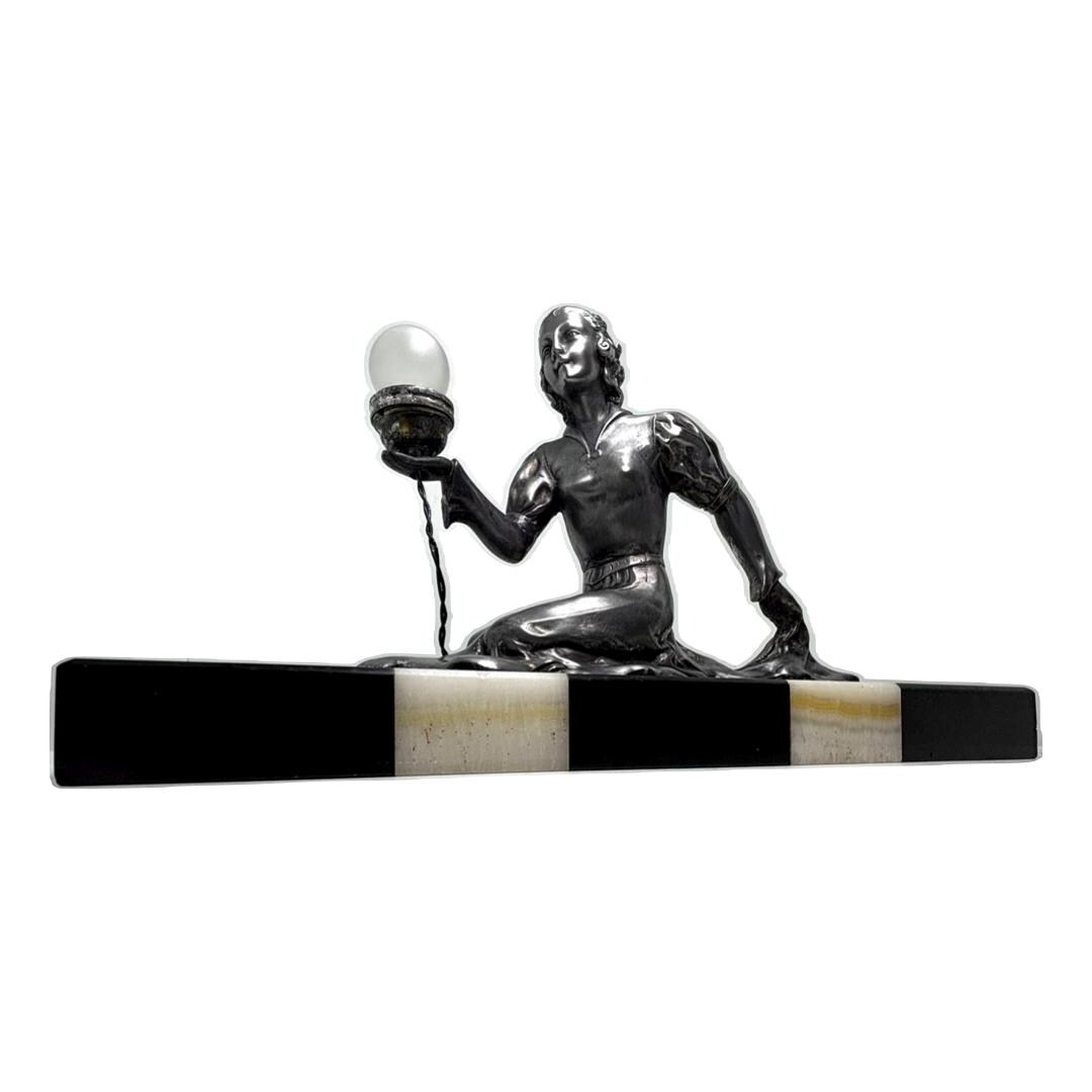 Art Deco Lady Lamp: French Marble Base, Metal Figurine Night Light - Etsy