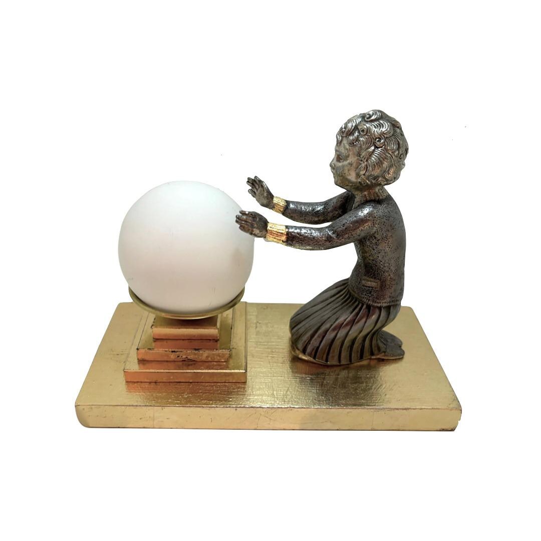 Signed French Art Deco Little Girl Figure & Globe Glass Shade C. 1920s ...