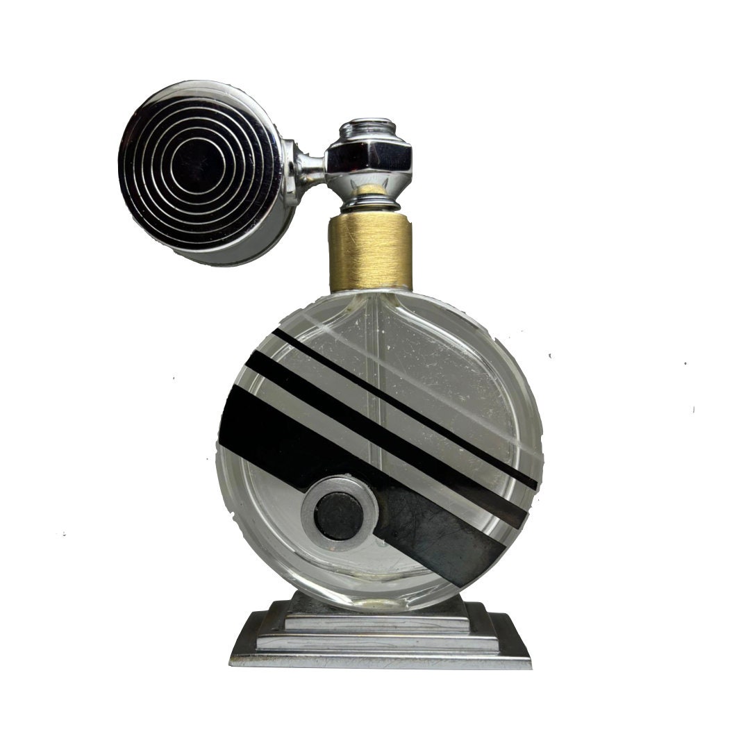 Vintage Art Deco Black, Clear Glass and Chrome Perfume Atomizer. - Etsy