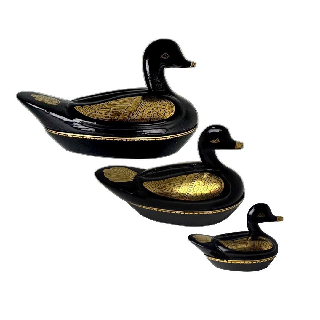 Vintage Art Deco Black and Gold Lacquered Duck Trinket Box Set - 3 ...