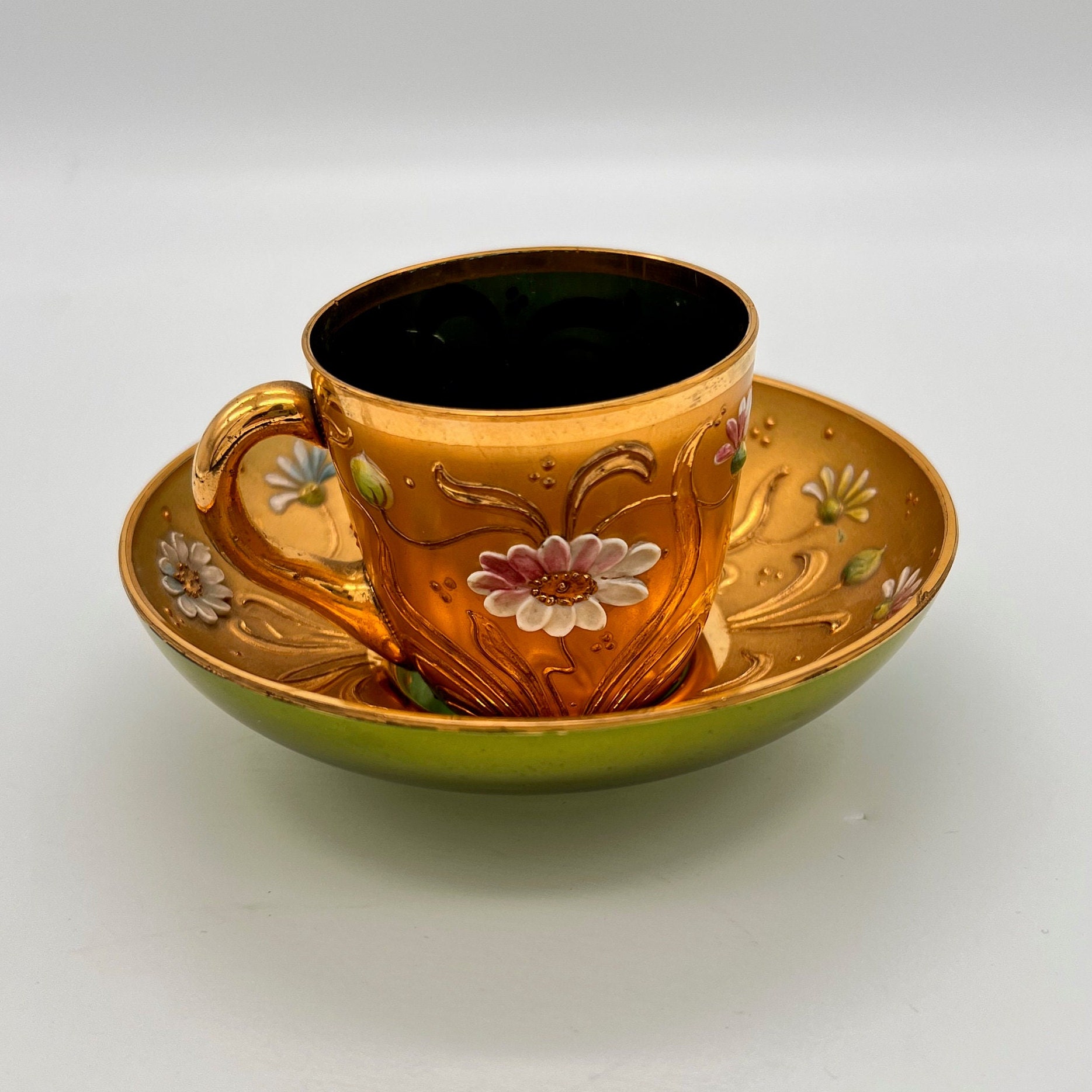 Antique Bohemian Moser Enameled Gold and Green Demitasse Cup - Etsy