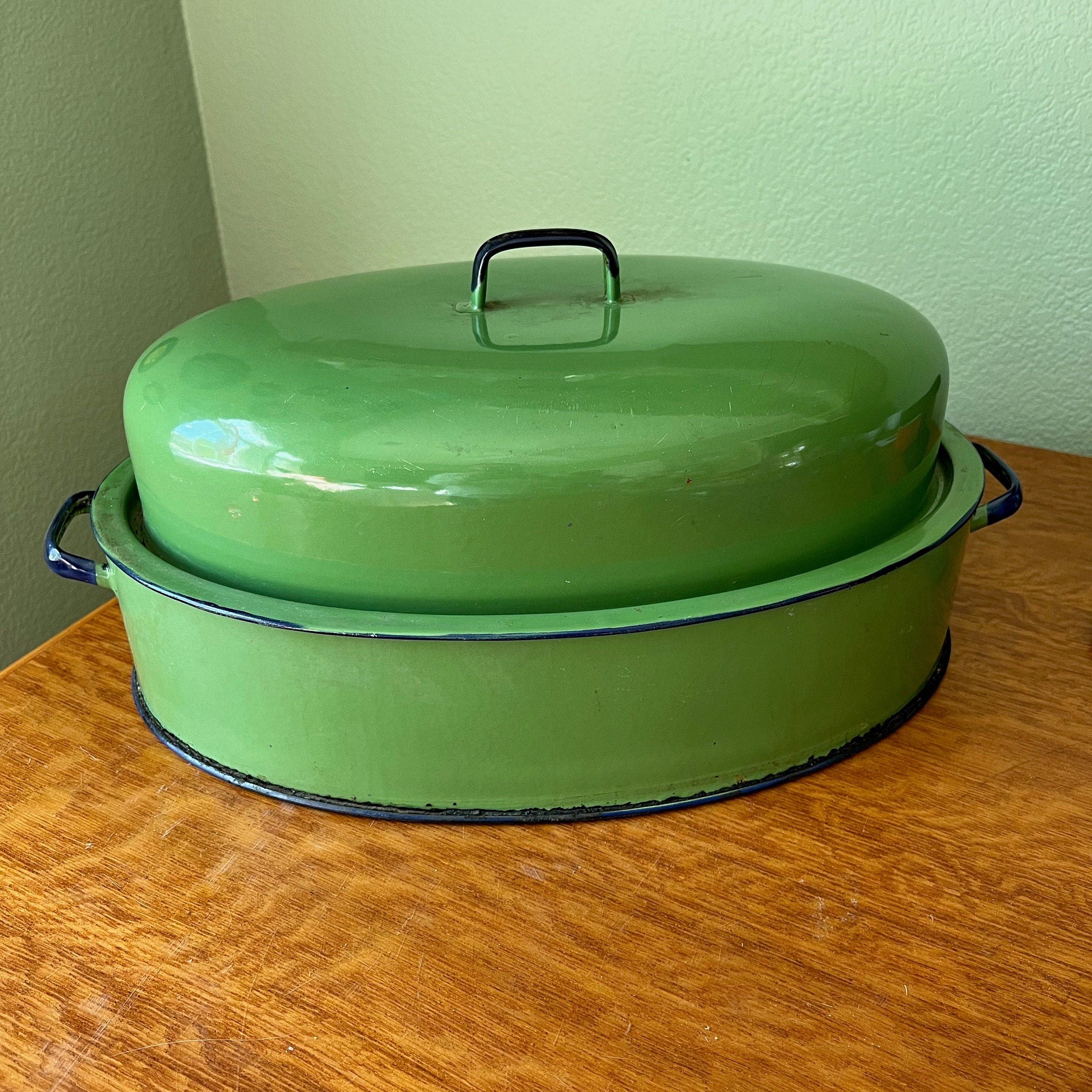 Vintage Green Enamelware Covered Roaster / Roasting Pan With - Etsy