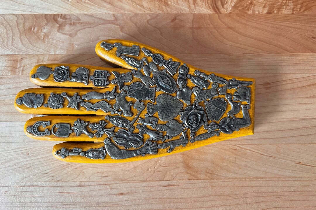 Mexican Wooden Hand Folk Art With Metal Milagro Charms - Etsy