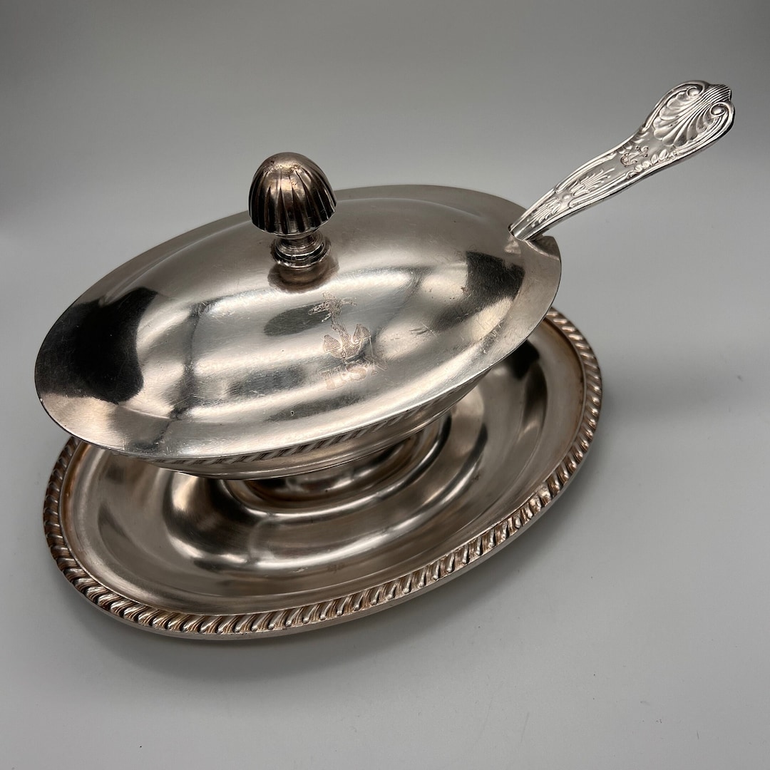 Vintage USN Navy Silver Soldered Covered Gravy Sauce Boat Tureen by ...