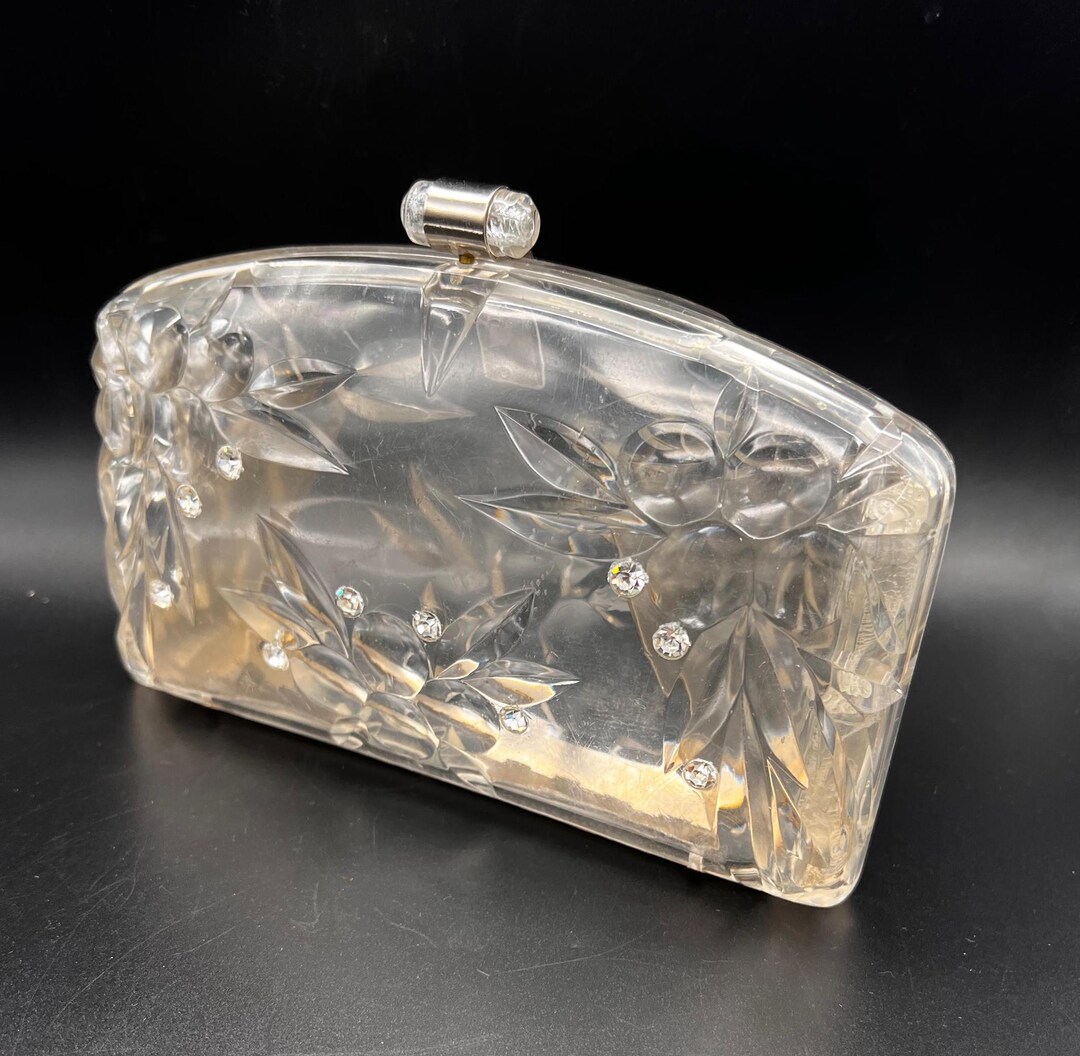 Vintage MCM 1950s Lucite Clutch Clear Rhinestones - Etsy