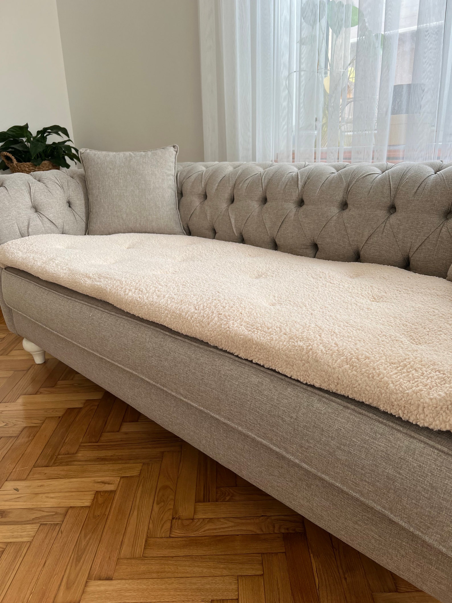 Beige Boucle Sofa Pad Cover: Cotton Pet Furniture Protector, Sofa ...