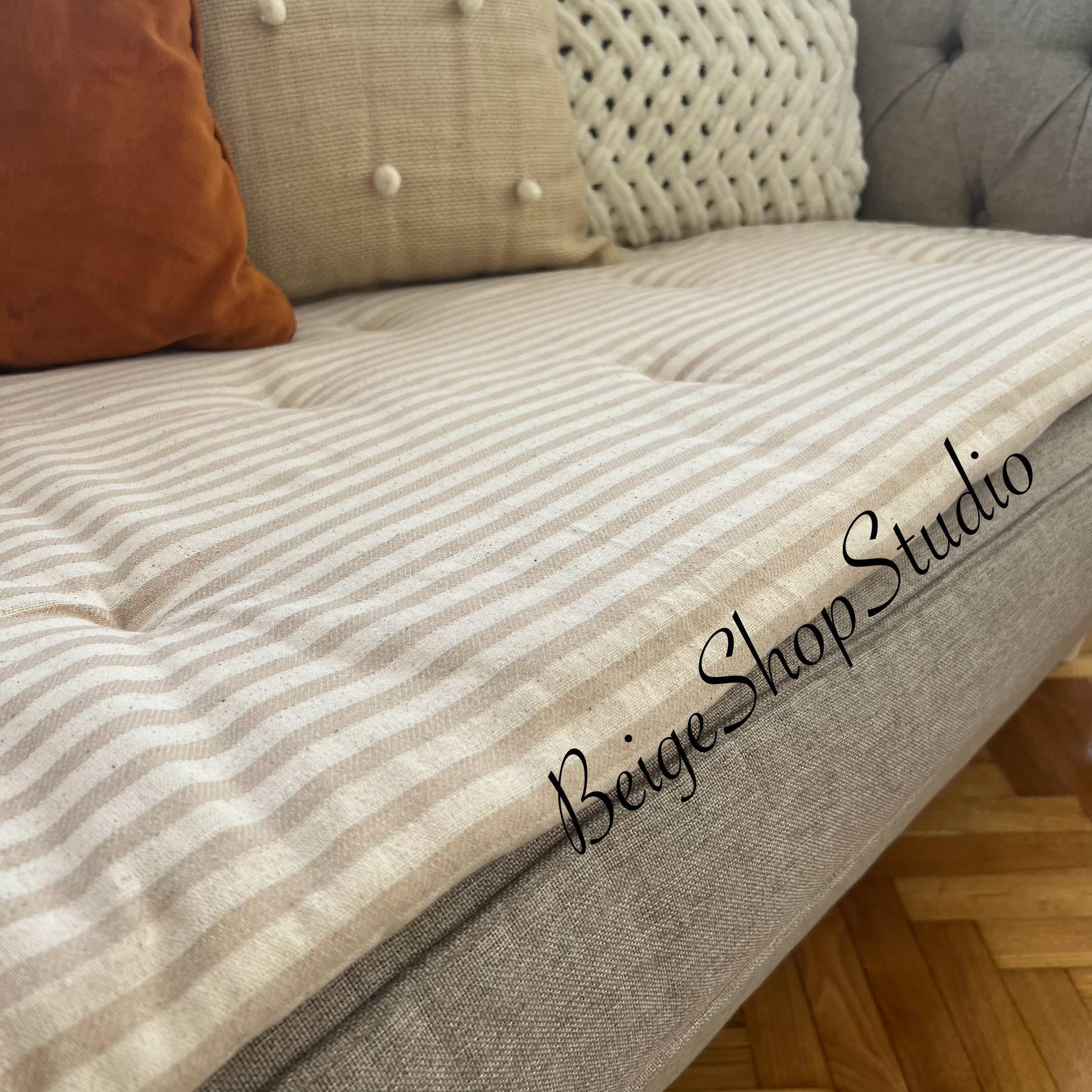 Organic Cotton Stripe Sofa Pad Cover: Furniture Protector for Pets ...