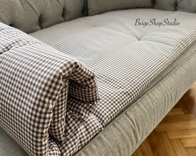 STRIPED SOFA TOPPER, Cotton Floor Cushion, Tufted Window Seat, Custom ...