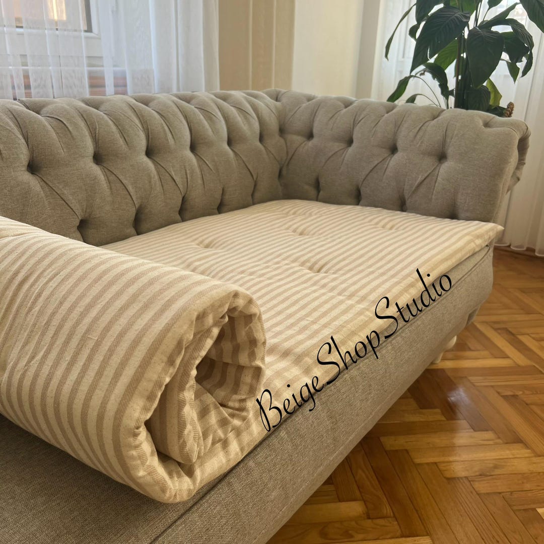 Organic Cotton Stripe Sofa Pad Cover: Furniture Protector for Pets ...