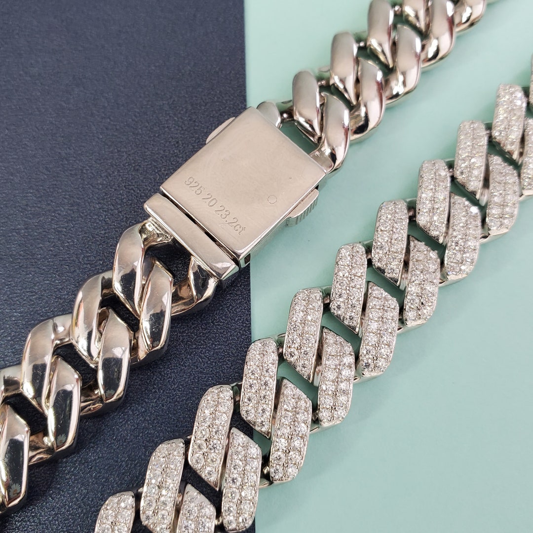 14mm Moissanite Monaco Cuban Link Chain in 925 Sterling Silver Necklace ...