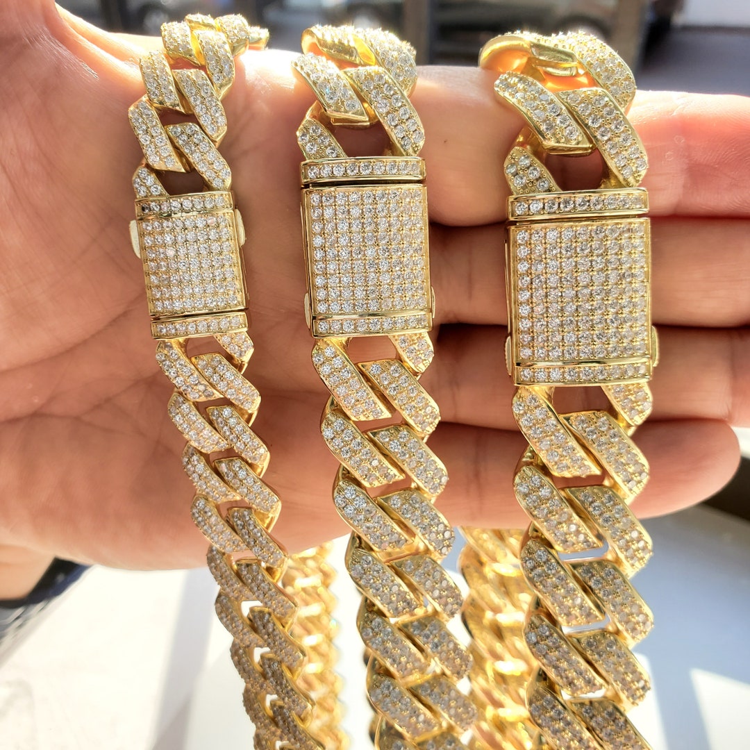 Final 14k Gold Plated CZ Cuban Link Chain: Sterling Silver Monaco ...