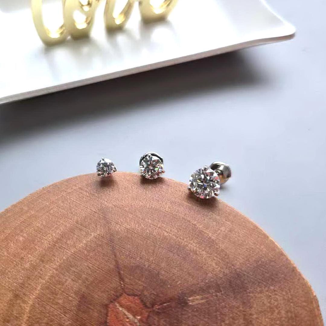 Moissanite Stud Earrings, Martini Claw 3 Prongs Setting, 925 Sterling ...