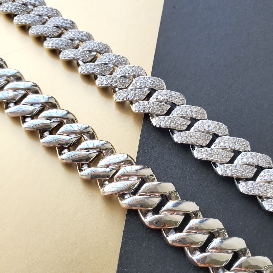 Final Sale 14mm Monaco Cuban Link Chain in 925 Sterling Silver CZ ...