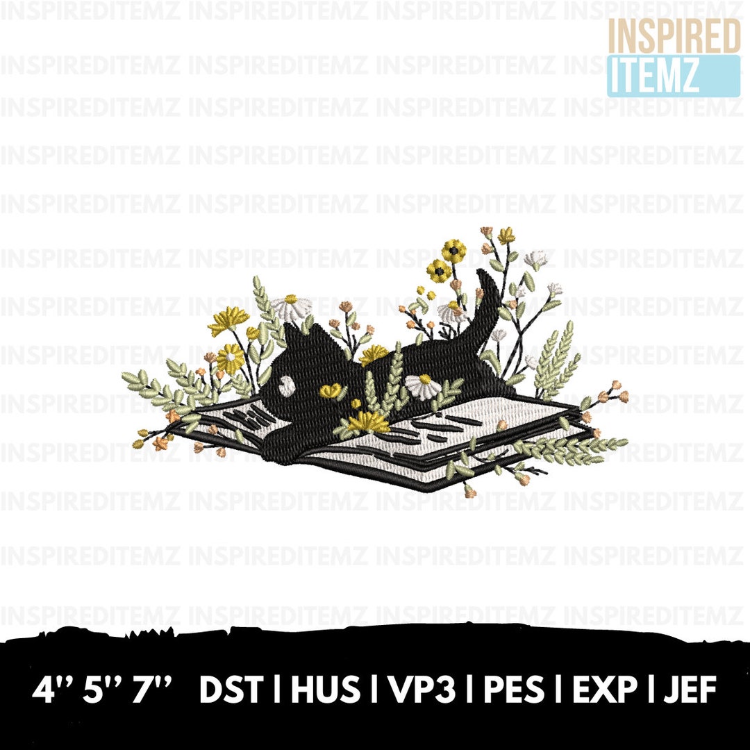 Cute Book Cat Shirt Pes Exp Jef Hus Vp3 Dst, Black Cat on the Book, Cat ...