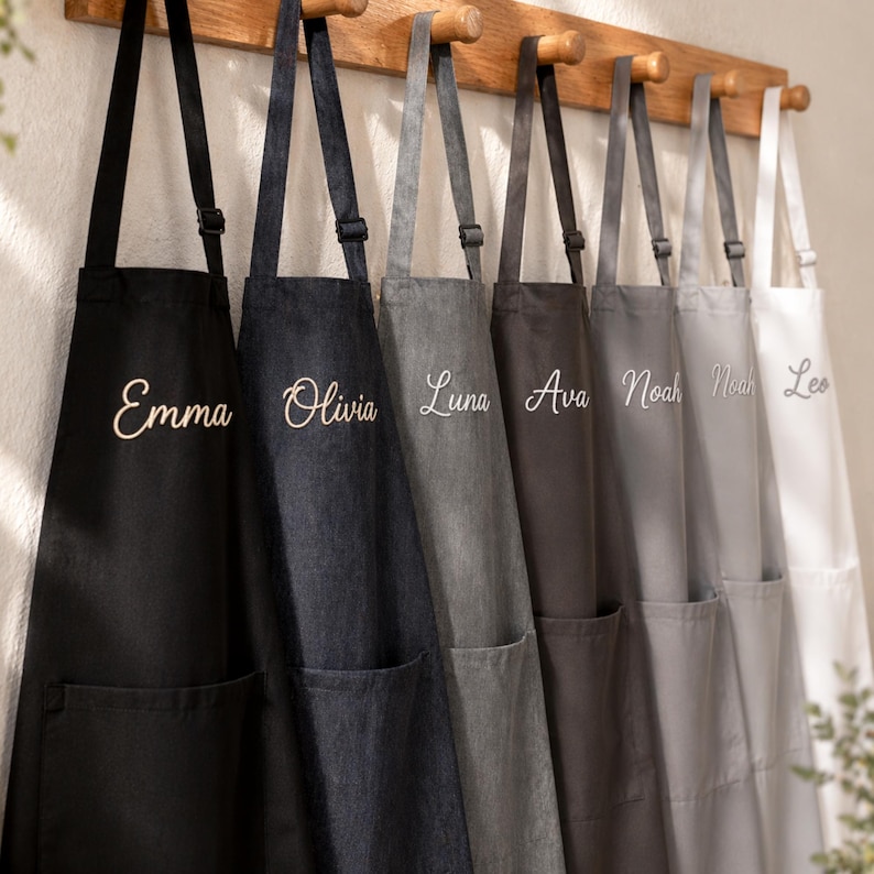 Custom Embroidered Apron With Name, Personalized Kitchen Apron, Cafe ...