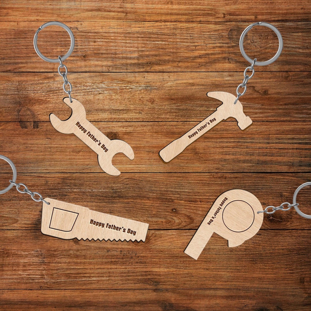 Custom Tools Dad Keychain, Dad Keychain, Wooden Keychain, Engraved Wood ...
