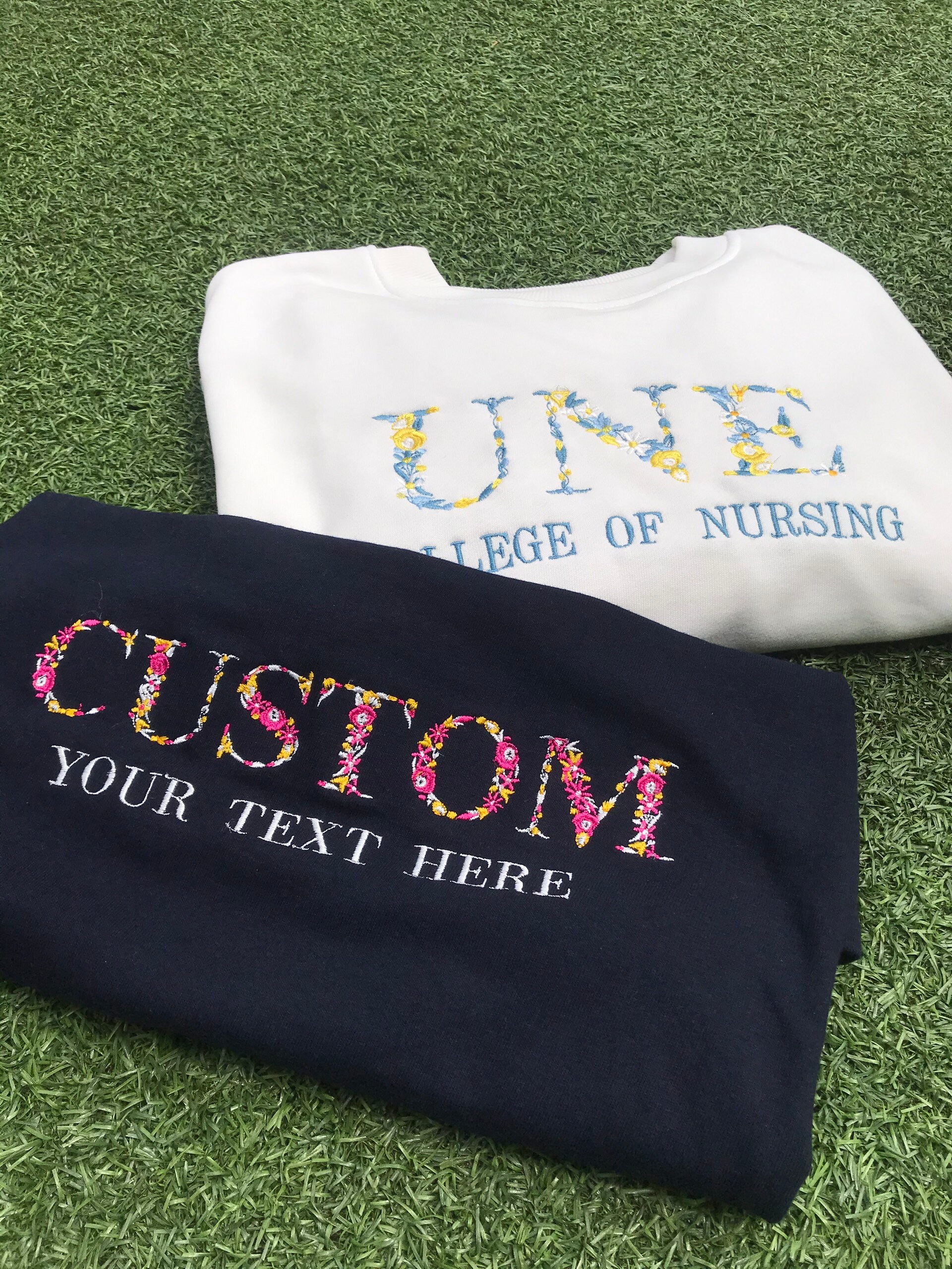 Embroidered Custom Floral Letter Crewnecks, Personalized University ...