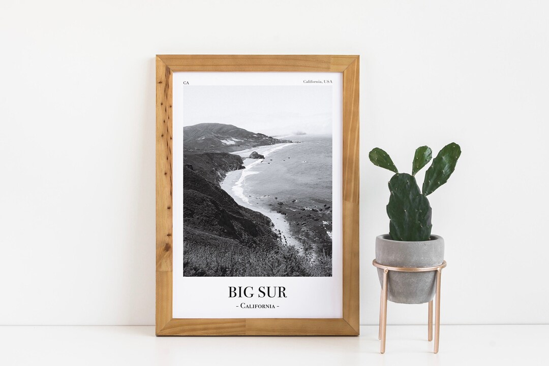 Big Sur California Poster, Wall Art, Black and White, Digital Print ...