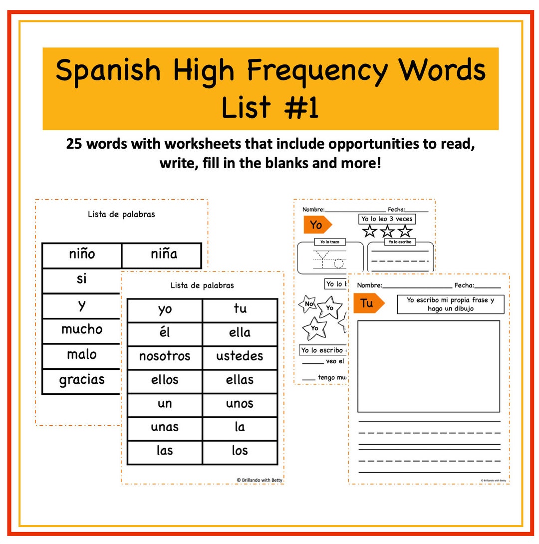 Spanish High Frequency Words Practice List 1 - Etsy