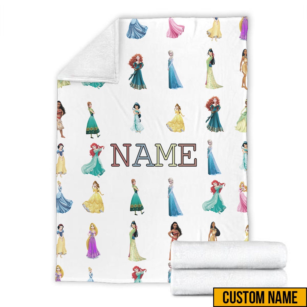 Disney Princess Blanket, Personalized Name Princess Character Blanket ...