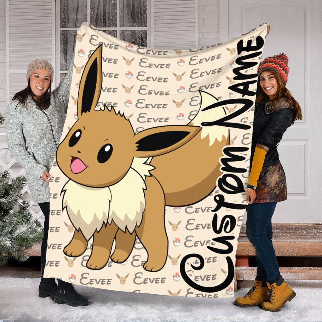 Custom Name Eevee PKM Blanket, PKM Anime Fleece Mink Sherpa Blanket ...
