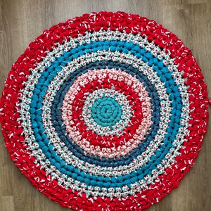 Rag Rug, Round 28 in Turquoise, Red, Med Blue, White - Etsy