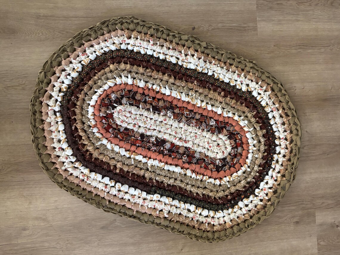 Oval Rag Rug Crocheted in Beiges Browns Multi 22" X 31" - Etsy