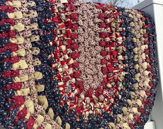 Oval Rag Rug Crocheted in Cranberry Navy Taupe 20" X 33" - Etsy
