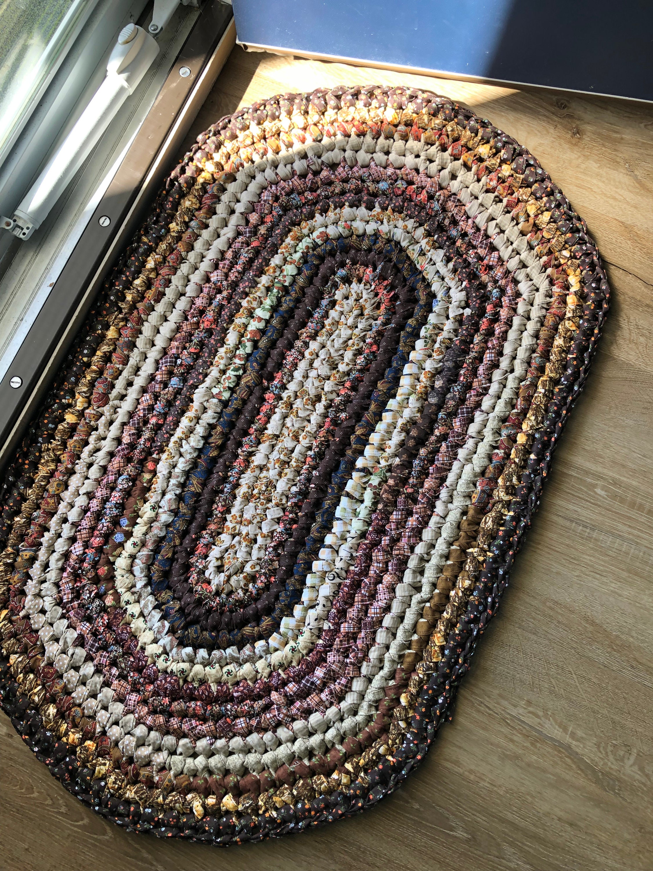 Oval Rag Rug 24 X 38 Crocheted in Brown Beige Yellow Gold White - Etsy
