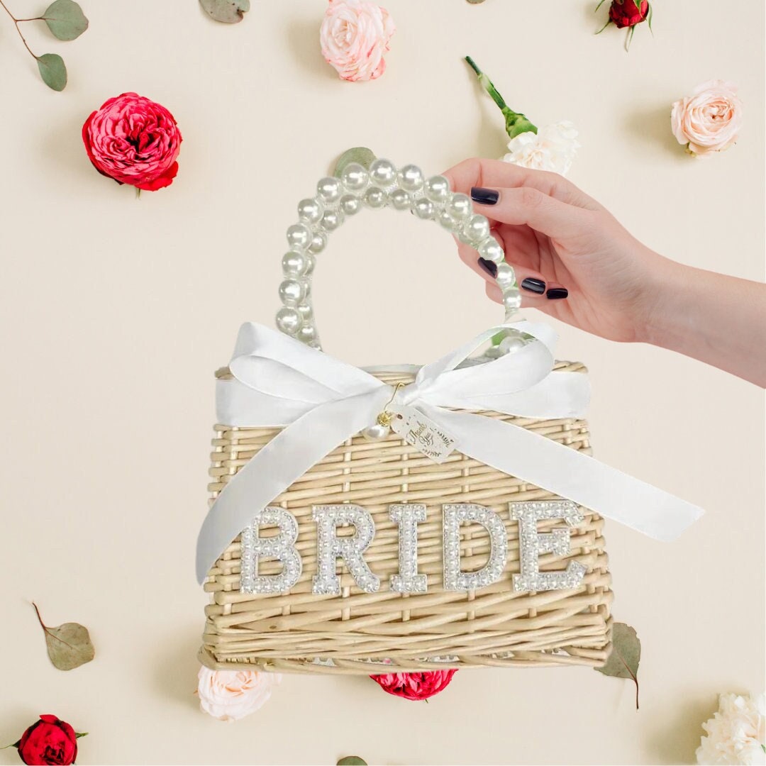 Bride Bag With Pearl Handles | Straw Bag | Rattan Bag | Wifey Bag ...