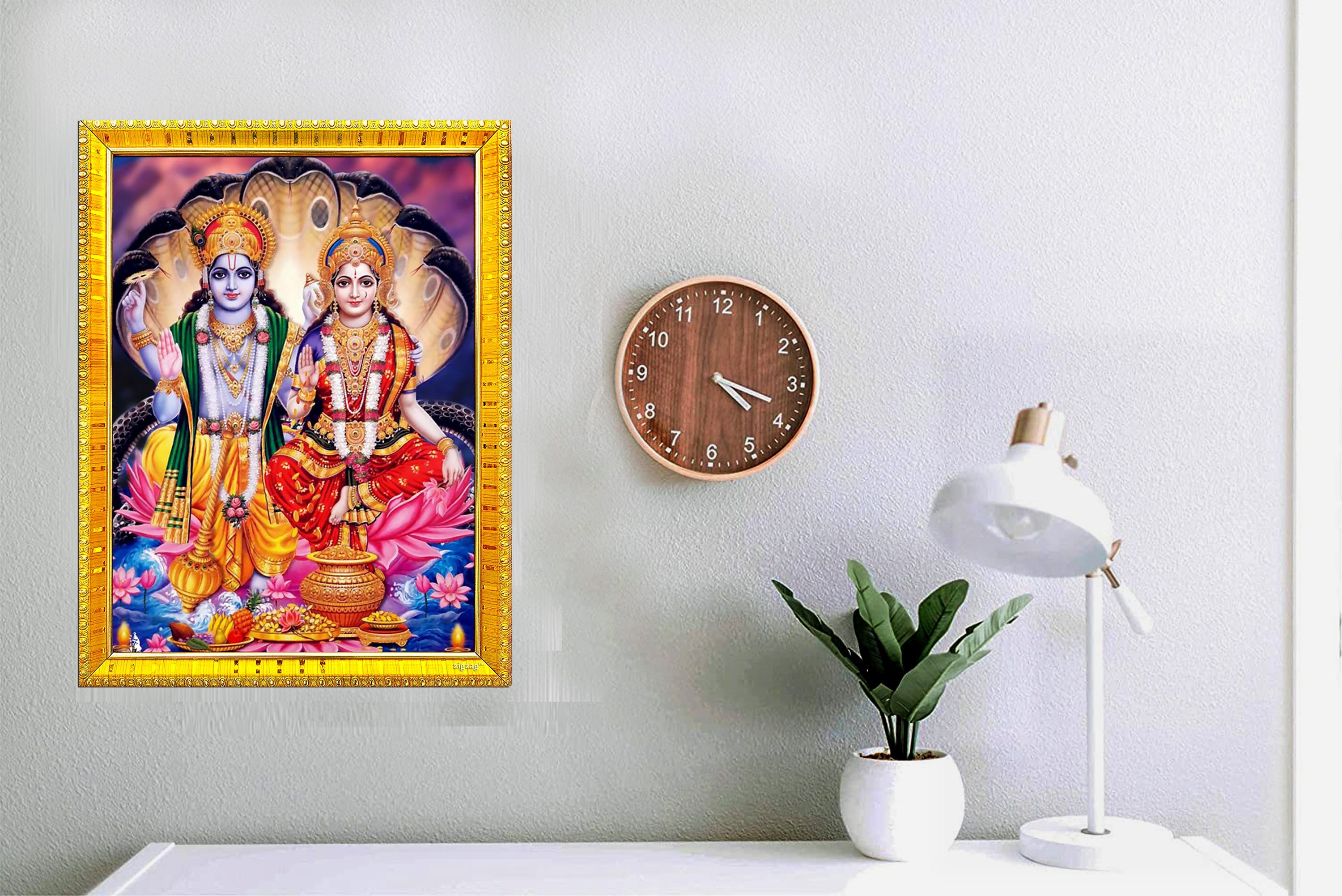 Lord Lakshmi Narayan Vishnu With Photo Frame for Pooja Room 7x9 Inches ...